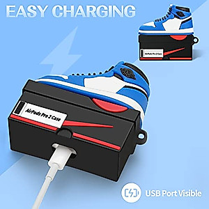 Silicone Case with Keychain Compatible with Air pods Pro 2nd/1st Generation Case, Cute 3D Basketball Shoes Box Soft Silicone Protective Cover for Men Women (Dark Blue)