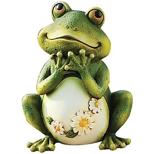 Roman Giftware Inc., 9.5" H Frog with Daisies Statue, Garden Collection, Outdoor Statue, Memorial, Resin Stone, Adorable Frogs and Flowers, Garden Décor (9x5x6)