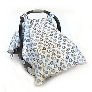 Vera Elephant 100% Breathable Cotton Baby Car Seat Cover (Blue Grey)