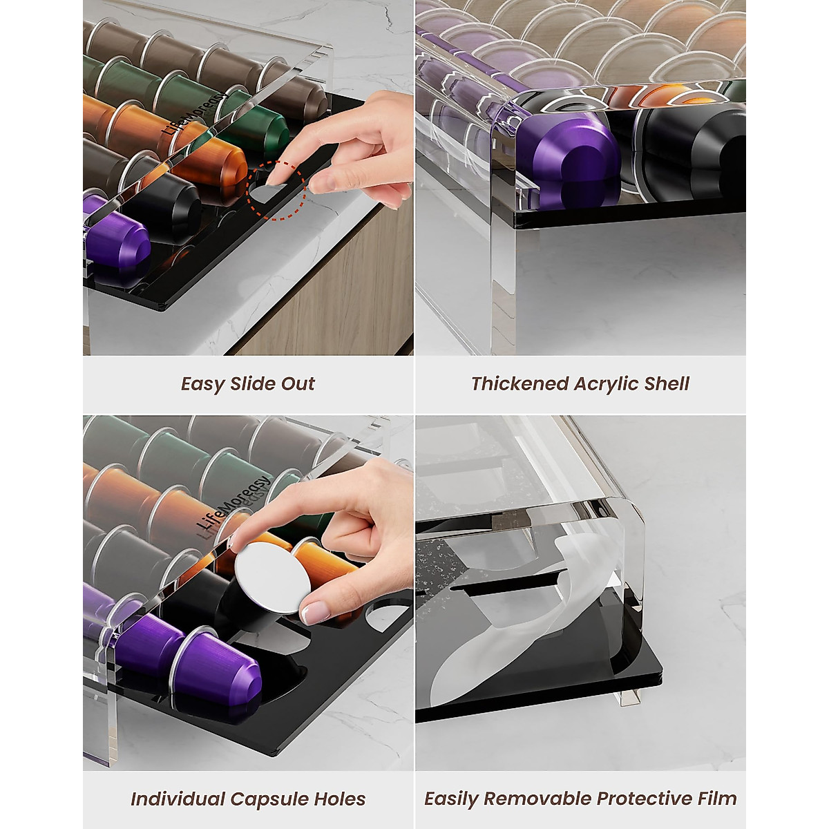 Storage Drawer for Nespresso OriginalLine Coffee Pod Holder for Counter Acrylic Coffee Capsule Organizer - 40 Pods