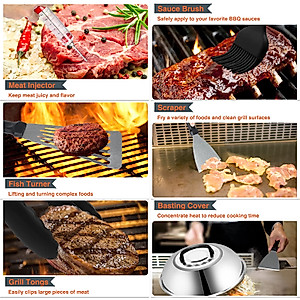 AEEKEL Flat Top Grill Accessories, 37pcs Blackstone Griddle Accessories Kit For Camp Chef, BBQ Grilling Gifts For Men Women, Professional Griddle Tools Kit With Enlarged Spatula, Scraper Basting Cover