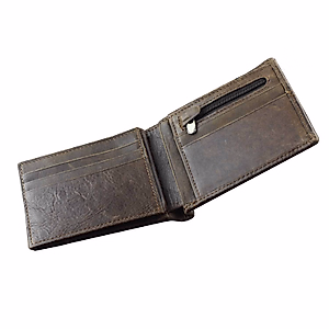 New Vintage Brown Leather Wallet With Chain Mens Bifold /Many Card Holder