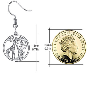 Giraffe Drop Earrings S925 Sterling Silver Animal Dangle Earrings Tree of Life Giraffe Jewelry Gifts for Women Mom Mother's Day Birthday