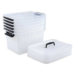 Sadstory 12 Quart Clear Latching Bin with Handle, Plastic Lidded Storage Box, 6 Packs