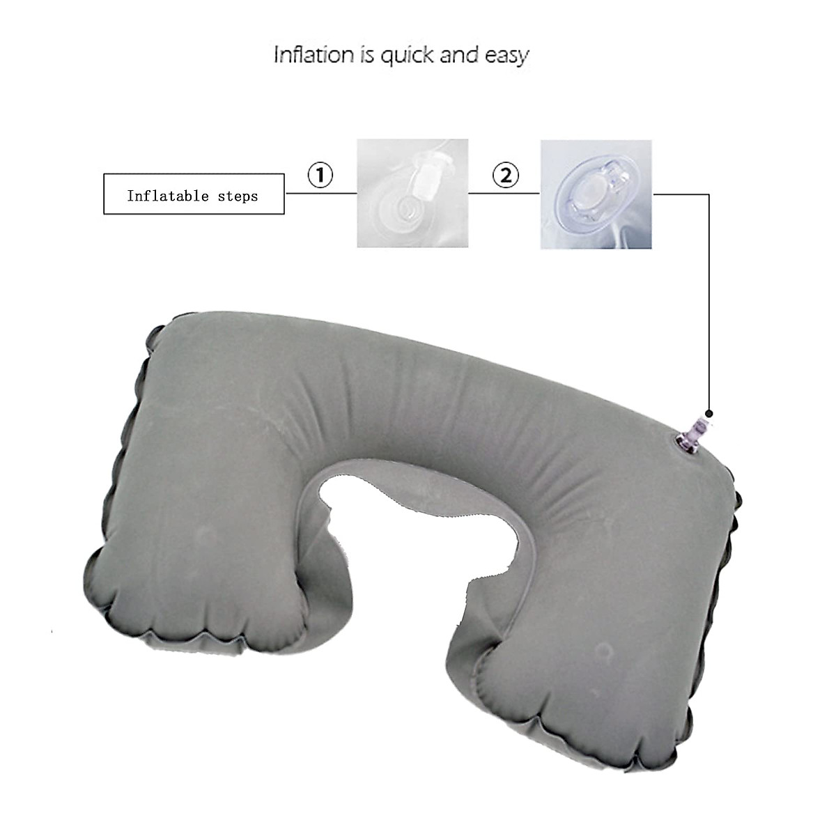 LOUIS FELT 2 Pack Grey Inflatable Travel Neck Cushion Pillow Supports Head & Neck, Flocked Fabric Air Pillow,Compact Travel Pillows for Airplanes Travel Light Inflatable Neck Pillow for Traveling