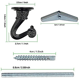 GDQLCNXB Swag Ceiling Hooks - Heavy Duty Swag Hook with Hardware for Hanging Plants Ceiling Installation Cavity Wall Fixing 2 Sets Black
