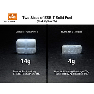 Esbit 4g Solid Fuel Tablets for Backpacking & Camping Stoves & Grills, 1300-Degree Smokeless Emergency Fire Starter Squares, 20 Pack