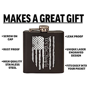 Rogue River Tactical USA American Flag We The People Constitution Stainless Steel Hip Flask Premium Matte Black Makes a Great Gift For Him Dad Father