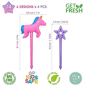 GET FRESH Food Picks for Kids – 24 pcs Unicorn Bento Food Picks for Toddlers Lunch Decoration – Cute Decorative Plastic Animal Food Picks for Children – Reusable Bento Box Toothpicks Set for Lunch