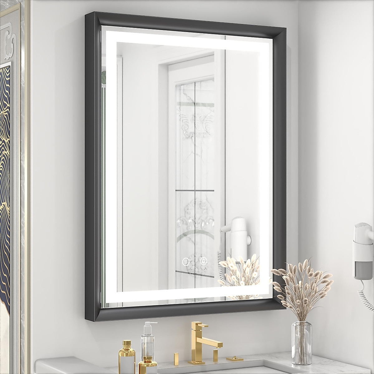 JSneijder 2-Piece(Frameless+Framed) LED Mirror, 24x32 Inch, Bathroom Mirror with Lights, Wall Mounted Dimmable Anti Fog Lighted Mirror for Bedroom