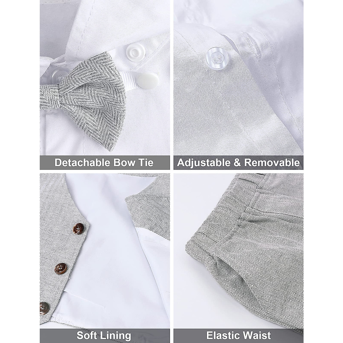 A&J DESIGN Toddler Suit for Boys Gentleman Wedding Church Photoshoot Formal Ring Bearer Outfit Dress Clothes Set Light Gray 2-3T