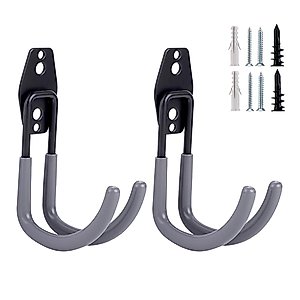 JUXYES Pack of 2 Wall Mounted Garden Hose Holder, Heavy Duty Water Hose Storage Organizer Pipe Reel Holder Hanger, Car Hose and Cord Hanger Bracket Bracing with Screws and Expansion Bolt (Gray)