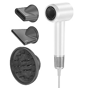 Laifen Hair Dryer, Negative Ionic Blow Dryer with High-Speed Brushless Motor for Fast Drying, Low Noise Thermo-Control Hairdryer with Magnetic Nozzle, Styling Concentrator & Diffuser (White)