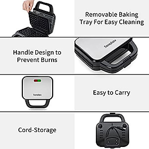 Sanalaiv Waffle Maker, Waffle Maker with Removable Plates, Nonstick Chaffle Maker, Small Waffle Maker Mini, Keto Waffle Iron Easy to Clean, PFOA Free, 5.5 Inches * 2Pcs