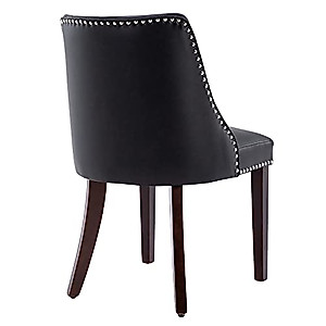 Kmax Leather Dining Chairs Set of 6 Upholstered Side Chairs Farmhouse Accent Chairs with Nailhead Wood Legs for Dining Room Guest Room Restaurant, Black