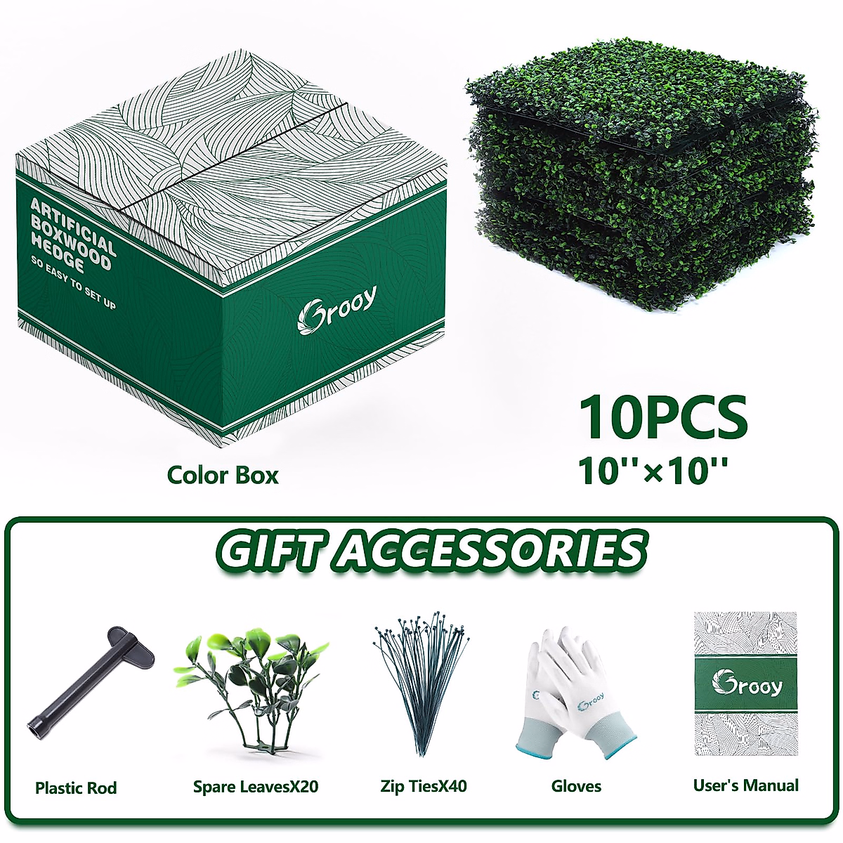 Grooy 10PCS Boxwood Panels, 10"x10" Grass Wall, Plant Wall, Grass Backdrop Wall, Privacy Screen, Sun Protected Green Wall Decor Outdoor, Indoor, Garden, Backyard and Décor