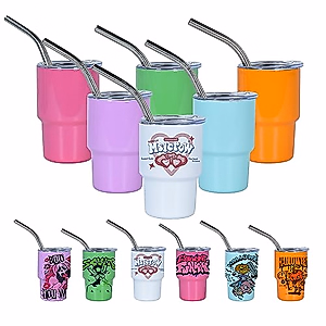 AGH 3 oz Mini Tumbler Shot Glass with Straw and Lid Colored Stainless Steel Sublimation Tumblers Double Wall Vacuum Insulated Cups, 6 Pack