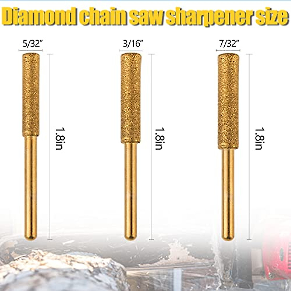 CYCHIRV 18PCS Diamond Chainsaw Sharpener Bits, Diamond Stone Chain Saw Chainsaw Sharpener for Polishing Chain Grinding Tool (5/32'', 3/16'', 7/32'')