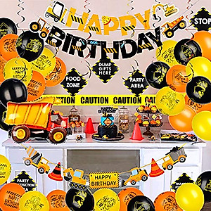 Construction Birthday Party Supplies Dump Truck Birthday Party Decorations with Construction Printed Balloons Vehicle Banner for Construction Theme Birthday Party 50 Pack