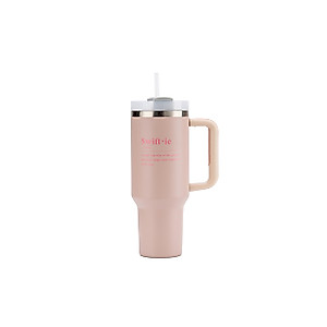 QueenL Singer 40 Oz Tumbler with Handle and Straw - Insulated Stainless Water Bottle Fits in Car Cup Holder - Double Walled Water Bottles with Lid - Great gift for women & teens, Large, Rose Quartz