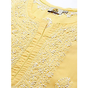 Ada Indian Hand Embroidered Chikankari Women's Cotton Top Tunic Shirt Blouse A911127 (XS, Yellow)