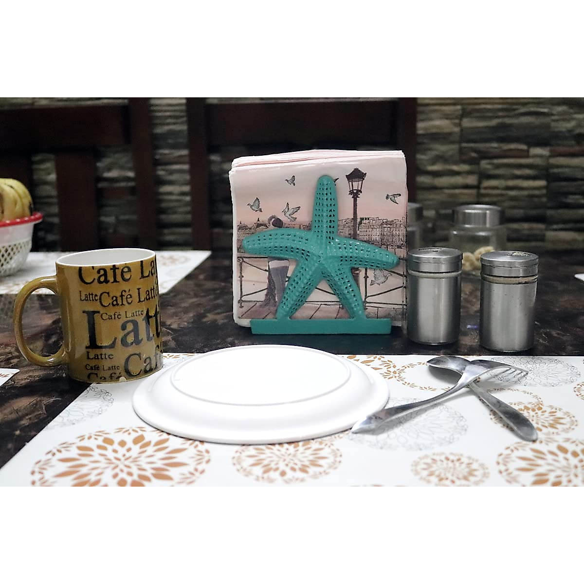 Nautical Starfish Lunch Dinner Metal Napkin Holder Kitchen Napkin Beverage Cocktail Ocean Coastal Napkin Holder By The Metal Magician (Distressed Green)