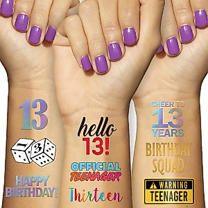 13th Birthday Temporary Tattoos (2 Pages) - Official Teenager Party Supplies, Ideas, Gifts and Decorations