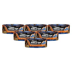 Gorilla All Weather Outdoor Waterproof Duct Tape, UV and Temperature Resistant, 1.88" x 25 yd, Black, (Pack of 6)