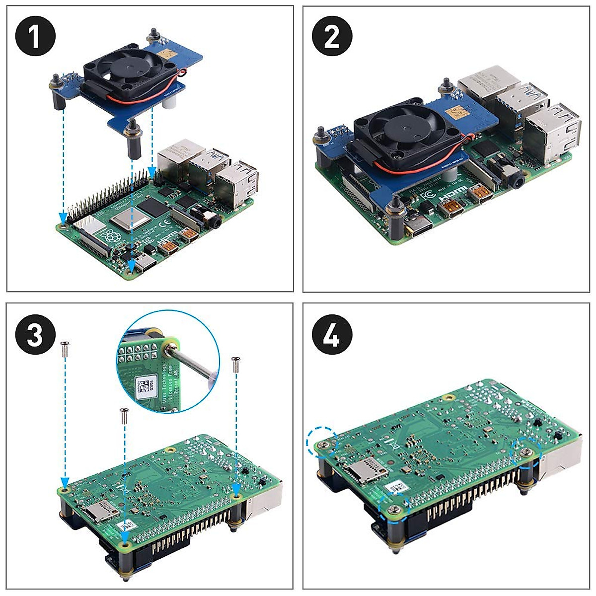 GeeekPi PoE HAT for Raspberry Pi 4, Support IEEE 802.3af or 802.3at PoE Standard, with Cooling Fan 30x30x7mm for Raspberry Pi 4 Model B / 3B+ 3B Plus
