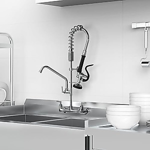 MSTJRY Commercial Faucet with Sprayer Commercial Wall Mount Faucet Commercial Sink Faucet Restaurant Faucet Pre Rinse Faucet with 25 Inch Height, 12 Inch Spout, US Standard