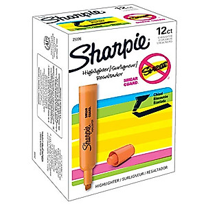 SHARPIE Tank Style Highlighters, Chisel Tip, Fluorescent Orange, Box of 12