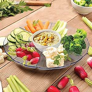 Party Essentials Hard Plastic Round Divided Serving Tray, 1-Count, 16", 7-Section, Clear