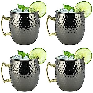 Arora Moscow Mule Mug, Set of 4 Black Hammered, Durable for Home Dining, Max Capacity 20oz, 3.7" D x 3.9" H (6014506)