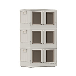 FLEXIMOUNTS Stackable Storage Bins With Lids, 110 QT-3 pack Closet Organizers and Storage with Doors, Plastic Collapsible Storage Bins, White Storage Containers For Home Essentials