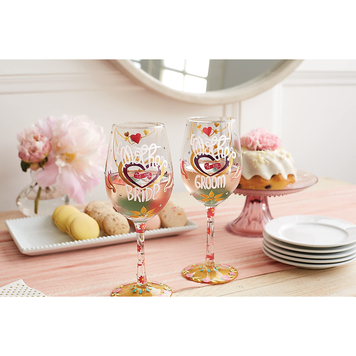 Enesco Designs by Lolita Wedding Mother of The Groom Hand-Painted Artisan Wine Glass, 15 Ounce, Multicolor