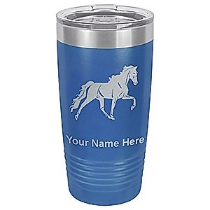 LaserGram 20oz Vacuum Insulated Tumbler Mug, Horse, Personalized Engraving Included (Dark Blue)