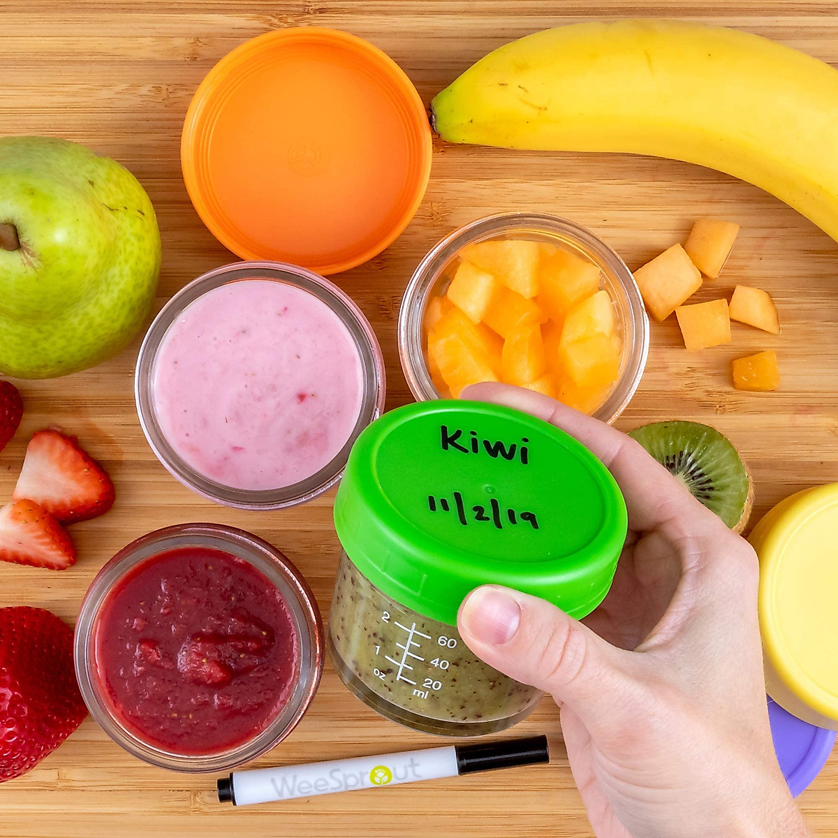 Bundle - 2 Items: WeeSprout 4 oz Glass Baby Food Jars and Small Baby Food Freezer Tray