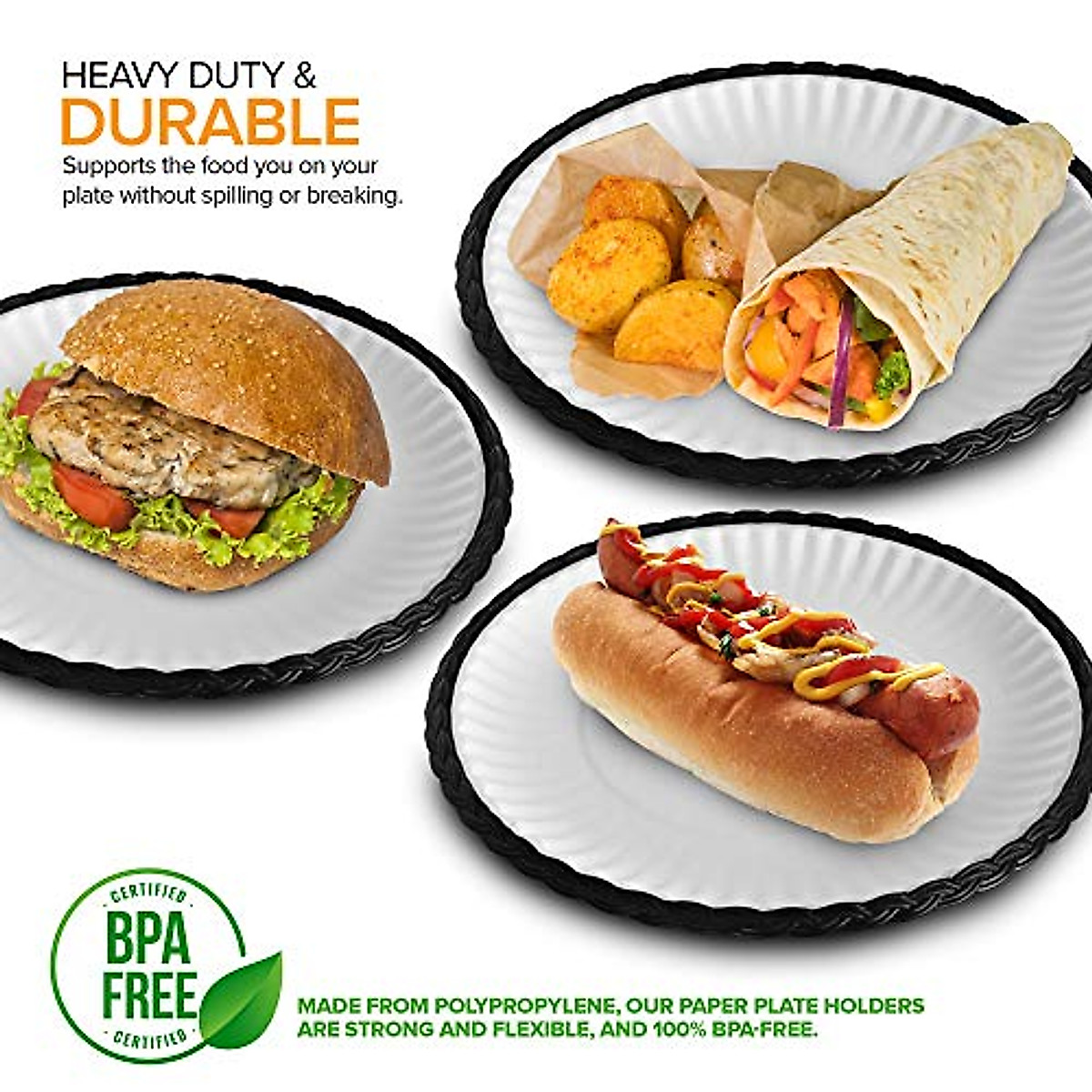 Stock Your Home 9” Paper Plate Holder in Black (12 Count) - Paper Plate Holders Plastic Heavy Duty - Plastic Paper Plate Holder - Woven Paper Plate Holder - Paper Plate Holders Reusable