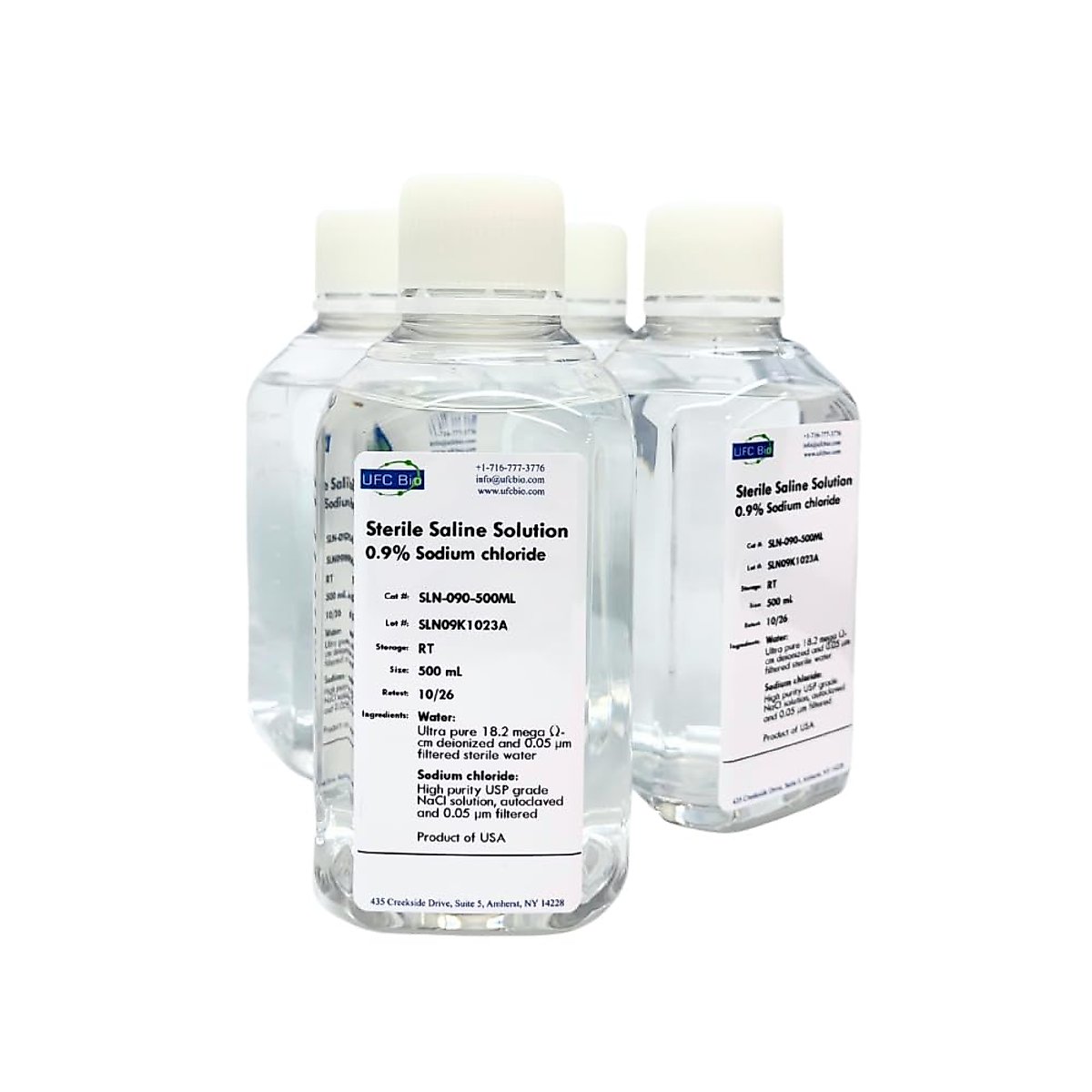 0.9% Normal Saline Solution - 0.22um Filtered and Sterile - Four Pack: 4x500mL Bottles (2000mL Total)
