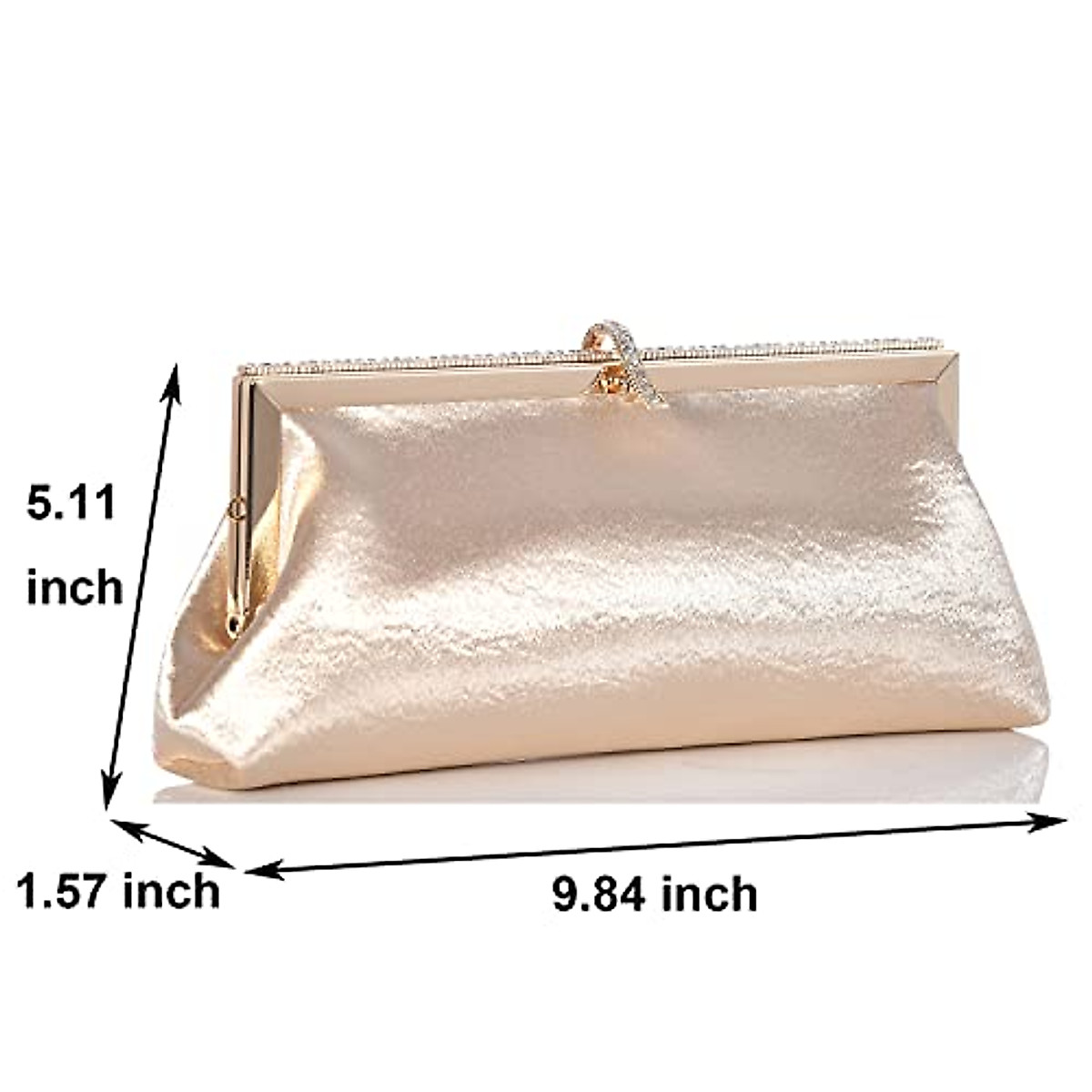 Luxury Satin Classic Evening Clutch Bag with Elegant Rhinestone Bling Crossbody Bag for wedding bridal graduation prom (Gold)