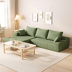 URENTO Compression L-Shape Modern Couches, Modular Sectional Sofa Couches for Living Room,Chenille Corduroy Couches 2 PC Free Combination Furniture Sets (Green)
