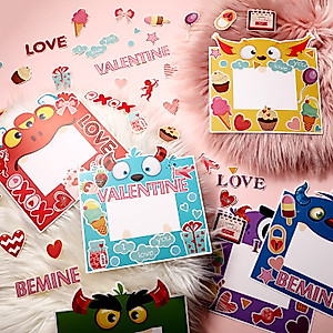 Ferraycle 30 Pack Valentine's Day DIY Craft Kits for Kid, Valentines Day Pictures Frame Craft and 12 Sticker DIY Valentines Craft with Monster Photo Frame Craft Kit for Party Favor Classroom Activity