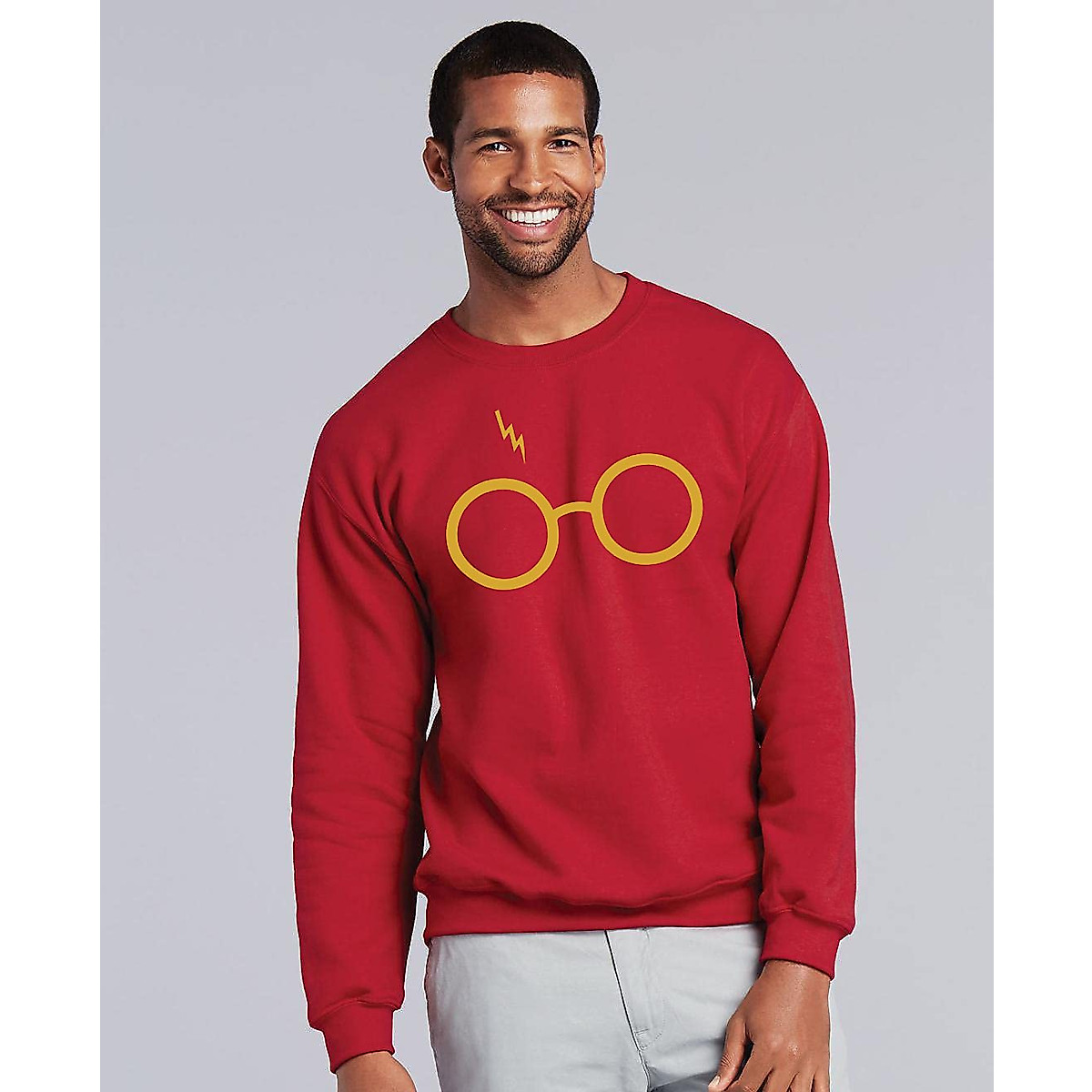 Outlook Designs Glasses and Bolt Fashion Sweatshirt, Wizard Glasses Scar Unisex Crewneck Sweatshirt, XL Black, Multicolored Glasses