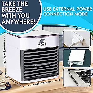 Portable Mini Air Conditioner - USB Powered Cooler - Quiet Desk Fan for Cooling Personal Space - Small Airconditioner Equipped with LED Night Light for Bedroom - Mobile AC For Camping