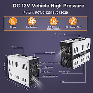Pcp Air Compressor,4500psi 30mpa/300 Bar Automatic Stop Pump,Oil/Water Free,Powered By Car 12v Dc Or Home 110v Ac,Paintball Air Compressor,Scuba Air Compressor