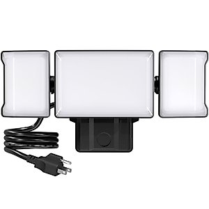 Olafus 60W Flood Lights Outdoor Plug in, Switch Controlled 6000LM LED Security Light, 6500K Outside Floodlights, IP65 Waterproof Exterior Flood Light Fixture for House Backyard Garage Patio Black