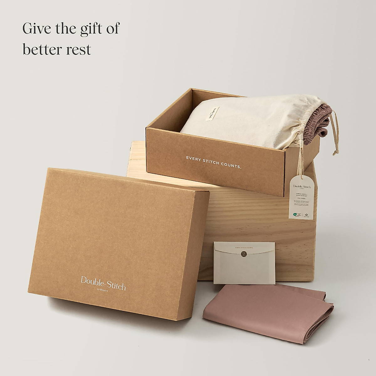 Double Stitch by Bedsure Cotton Tencel Duvet Cover Set and Sheet Set Bundle, Soft Luxury Bedding Set, Perfect for House Warming Gift, Dusty Mauve, King