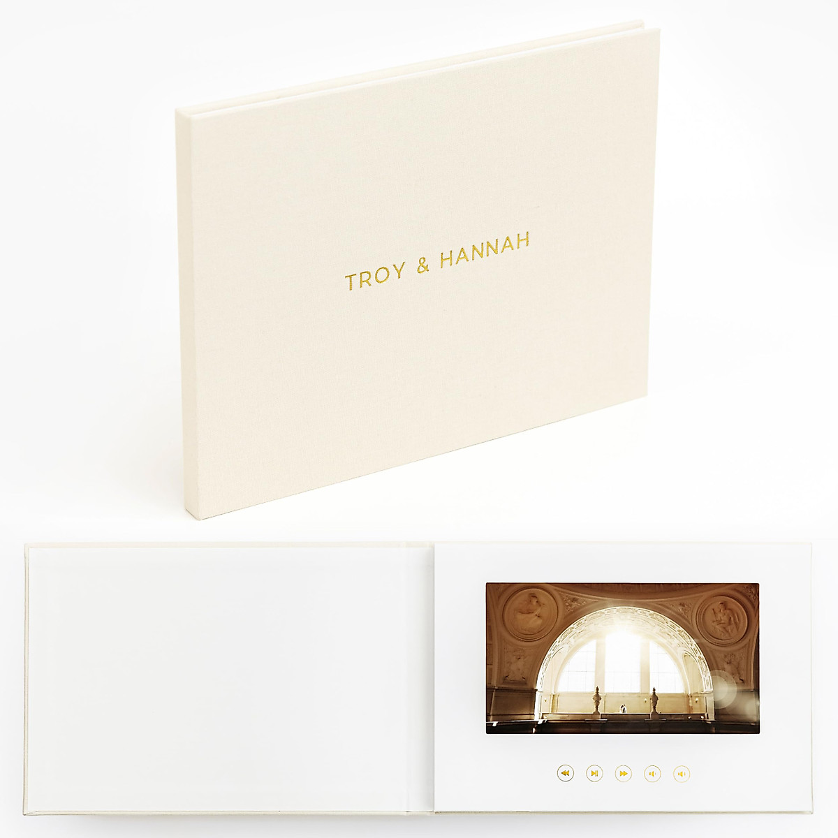 The Motion Books (PERSONALIZED) | Customized Luxury Linen Bound Video Book | Custom Video Album | Up to 3 hours of video, 7” IPS Display, 4GB of memory & Rechargeable Battery