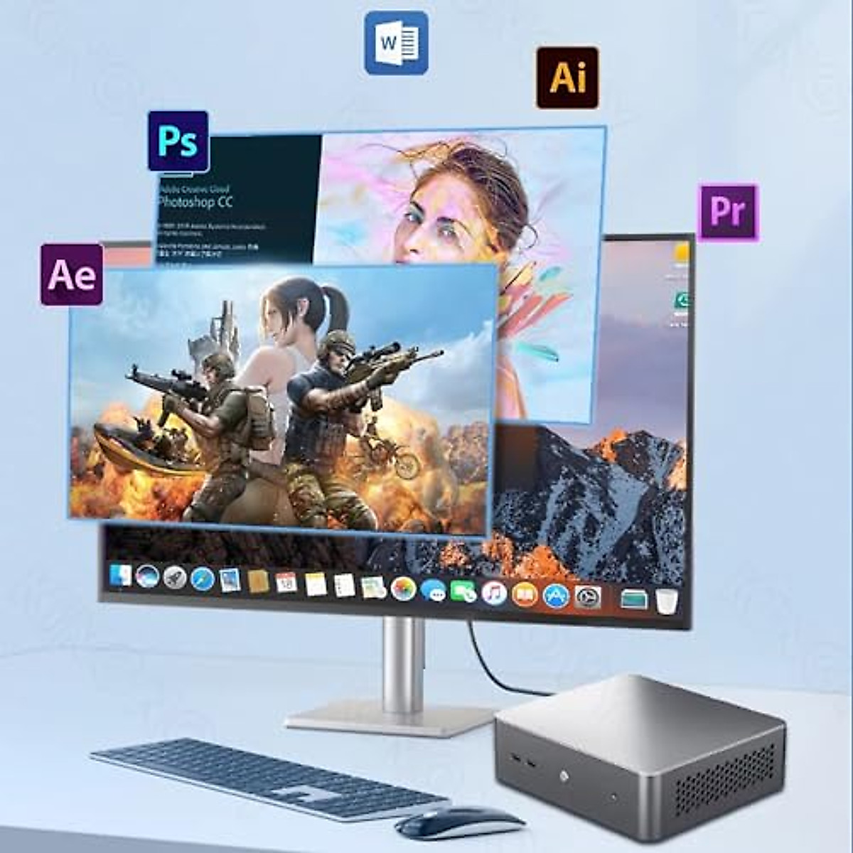 Mini Gaming PC, Intel Core I9 10885H Nvidia RTX 2060 6G Windows 11 Pro, Up to 5.3Ghz,16GB DDR4 1TB NVMe, Mini Desktop Computer, Type-C/HDMI/DP 4K HD Output, 6*USB, WiFi 6 BT 5.2