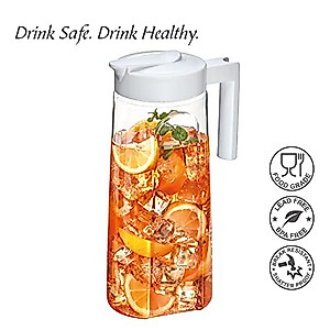 Amazing Abby - Slim - Tritan Pitcher (64 oz), Unbreakable Plastic Pitcher with Lid, BPA-Free, Heat-Resistant, Dishwasher-Safe, Great for Both Iced and Hot Drinks, Indoors and Outdoors, White